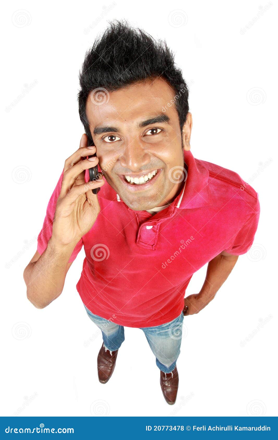 Asian Man Smiling Using a Mobile Phone Stock Photo - Image of happiness ...