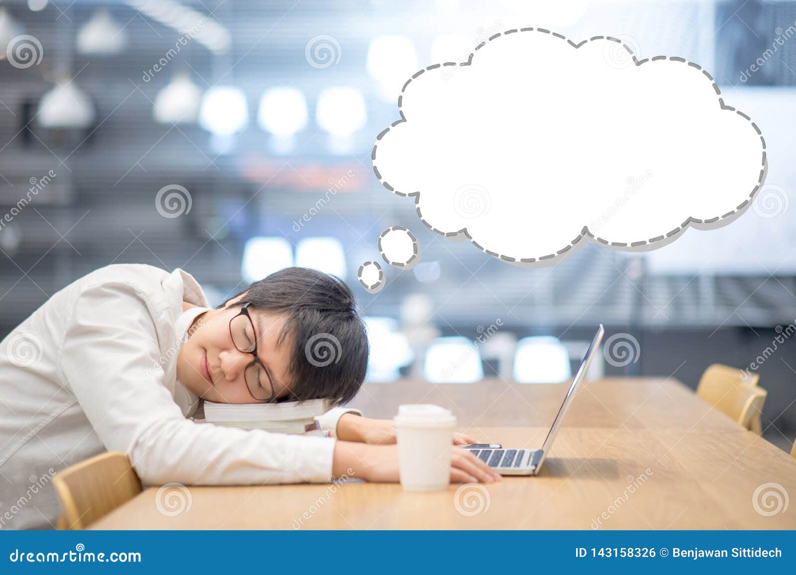 Asian Man Student Dreaming in Library Stock Photo - Image of people ...