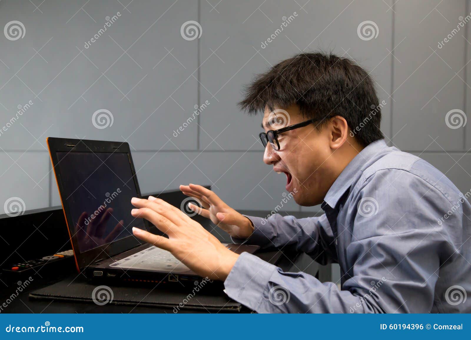 Asian Man Surprised with Laptop Computer Stock Photo - Image of smile ...