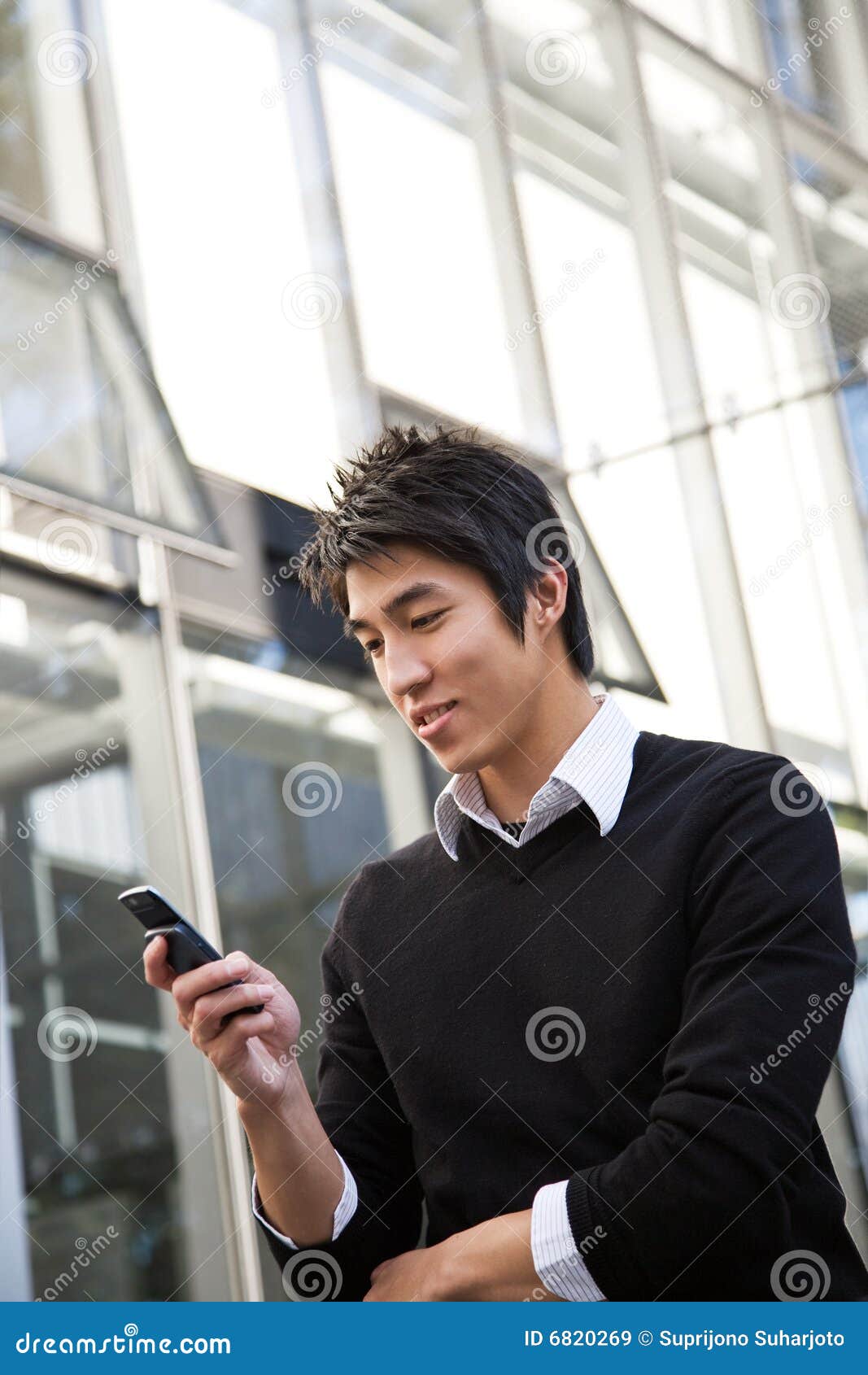 Asian man texting stock image. Image of businessman, communication ...