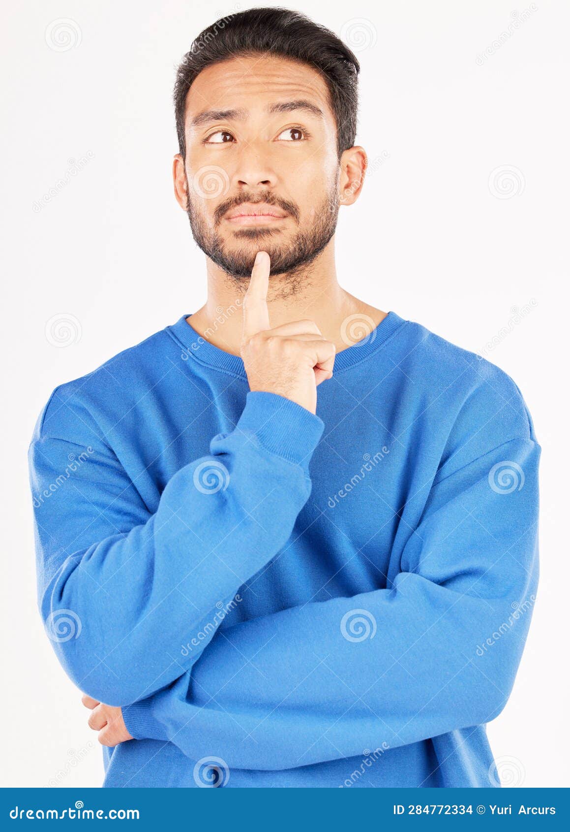 Asian Man, Thinking Face and Ideas in Studio, White Background and ...
