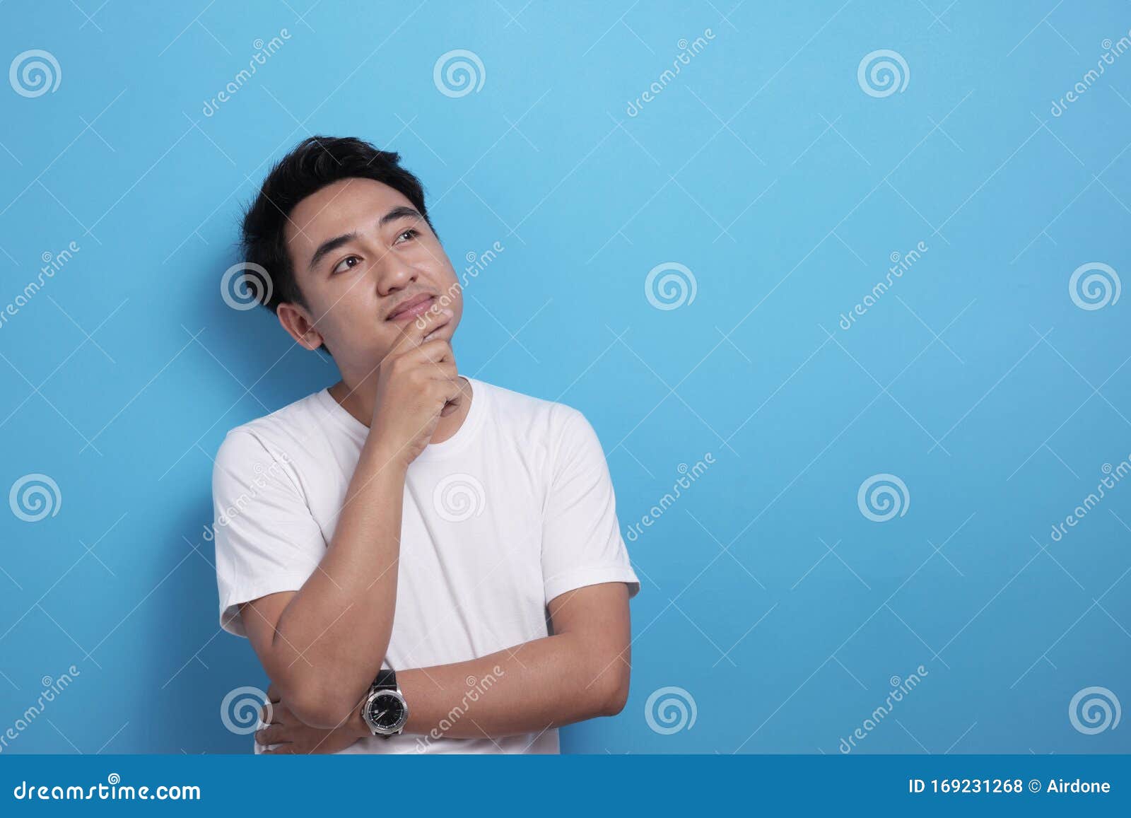 Asian Man Thinking Something, Looking for Good Idea Stock Photo - Image ...