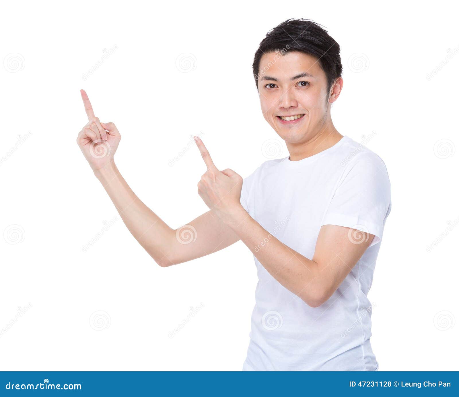 Asian Man with Two Finger Point Up Stock Photo - Image of male, chinese ...