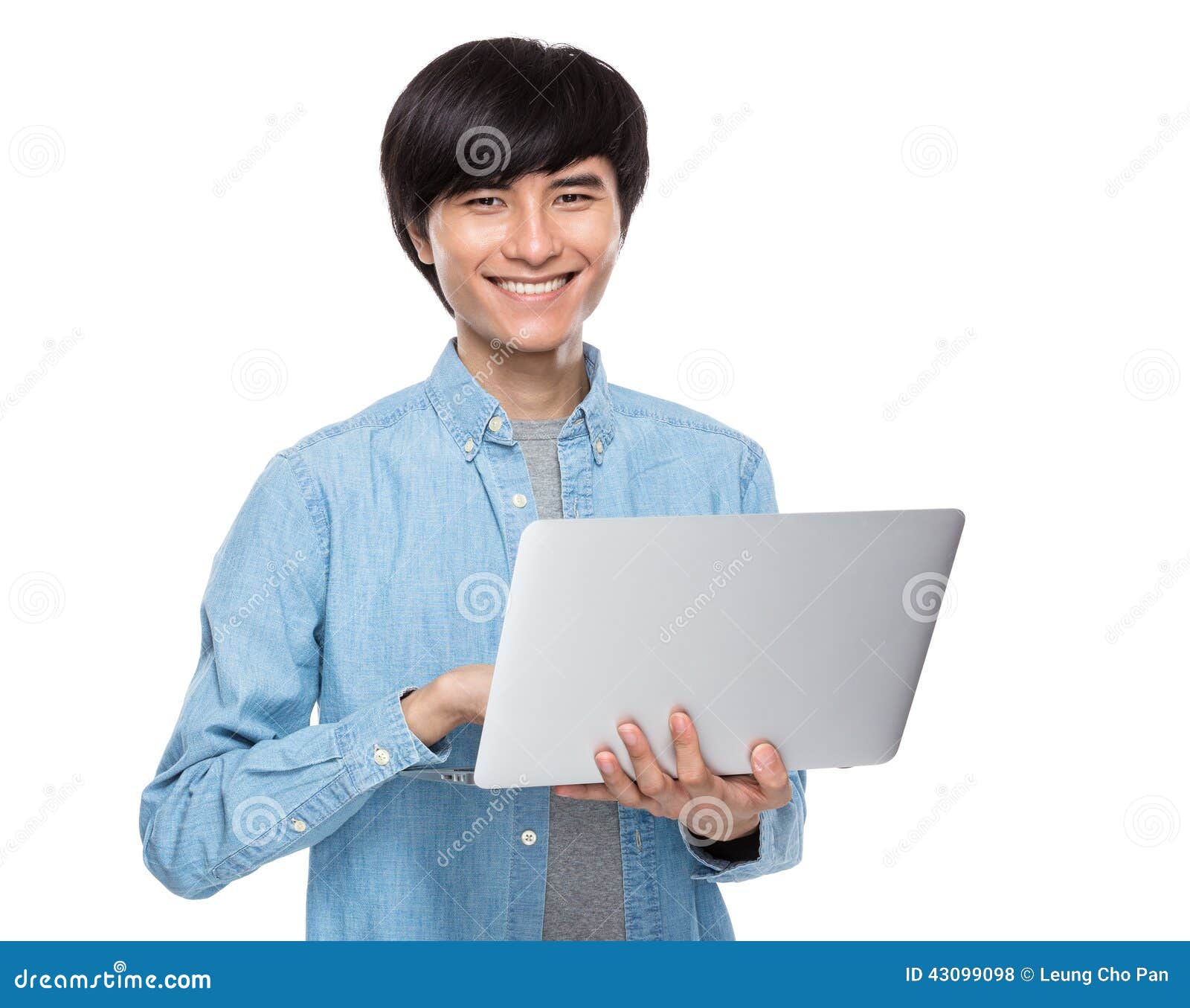 Asian Man Type on Laptop Computer Stock Photo - Image of male, studio ...