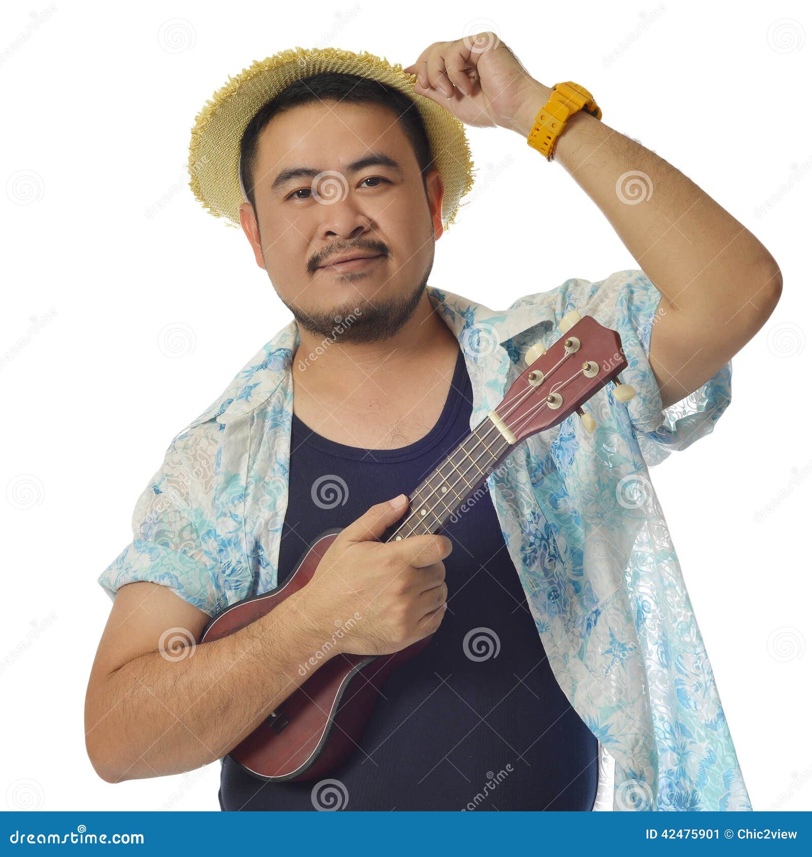 Asian man with ukulele stock image. Image of isolated - 42475901