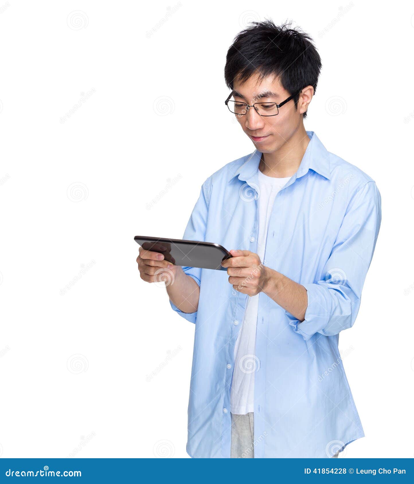 Asian man use tablet stock photo. Image of confident - 41854228