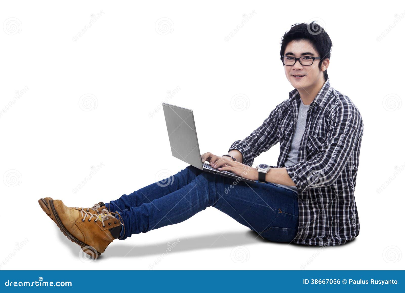 Asian man using laptop stock photo. Image of male, happiness - 38667056