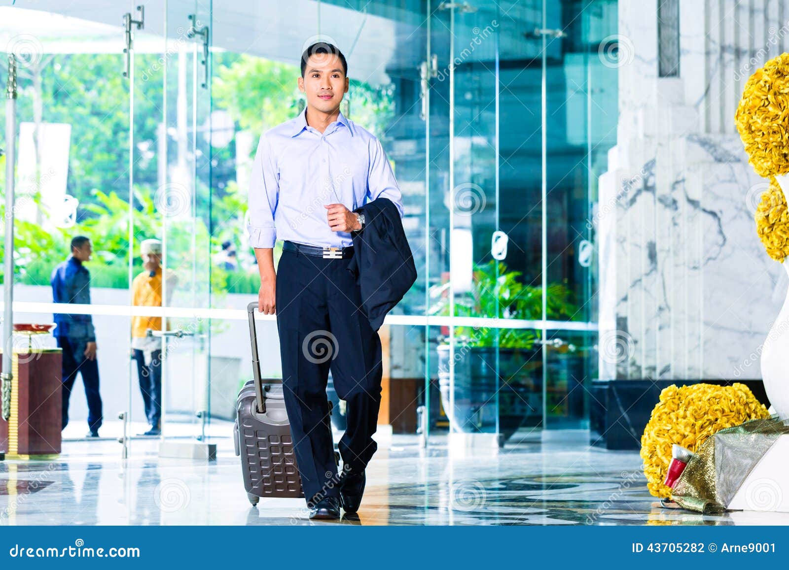 Asian Man Walking in Hotel Lobby Stock Photo - Image of baggage, asian ...