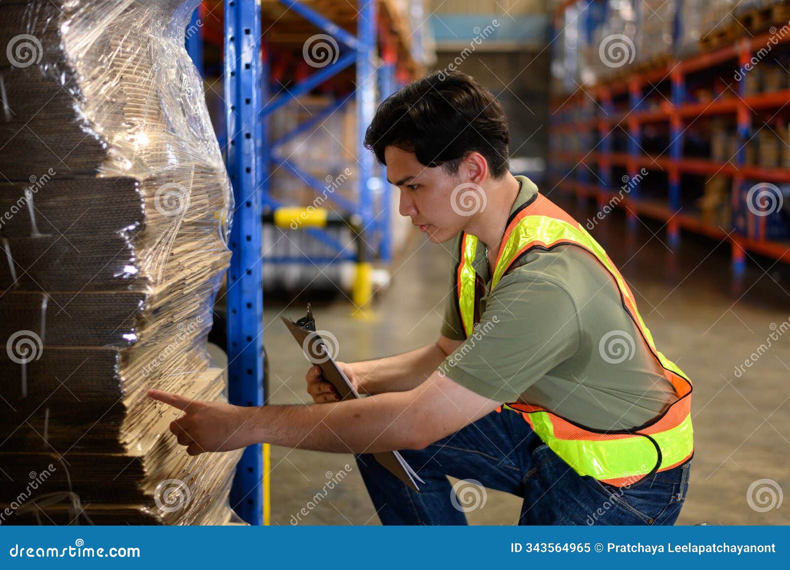 Asian Man Warehouse Managers Checking Stock in Workplace Warehouse ...