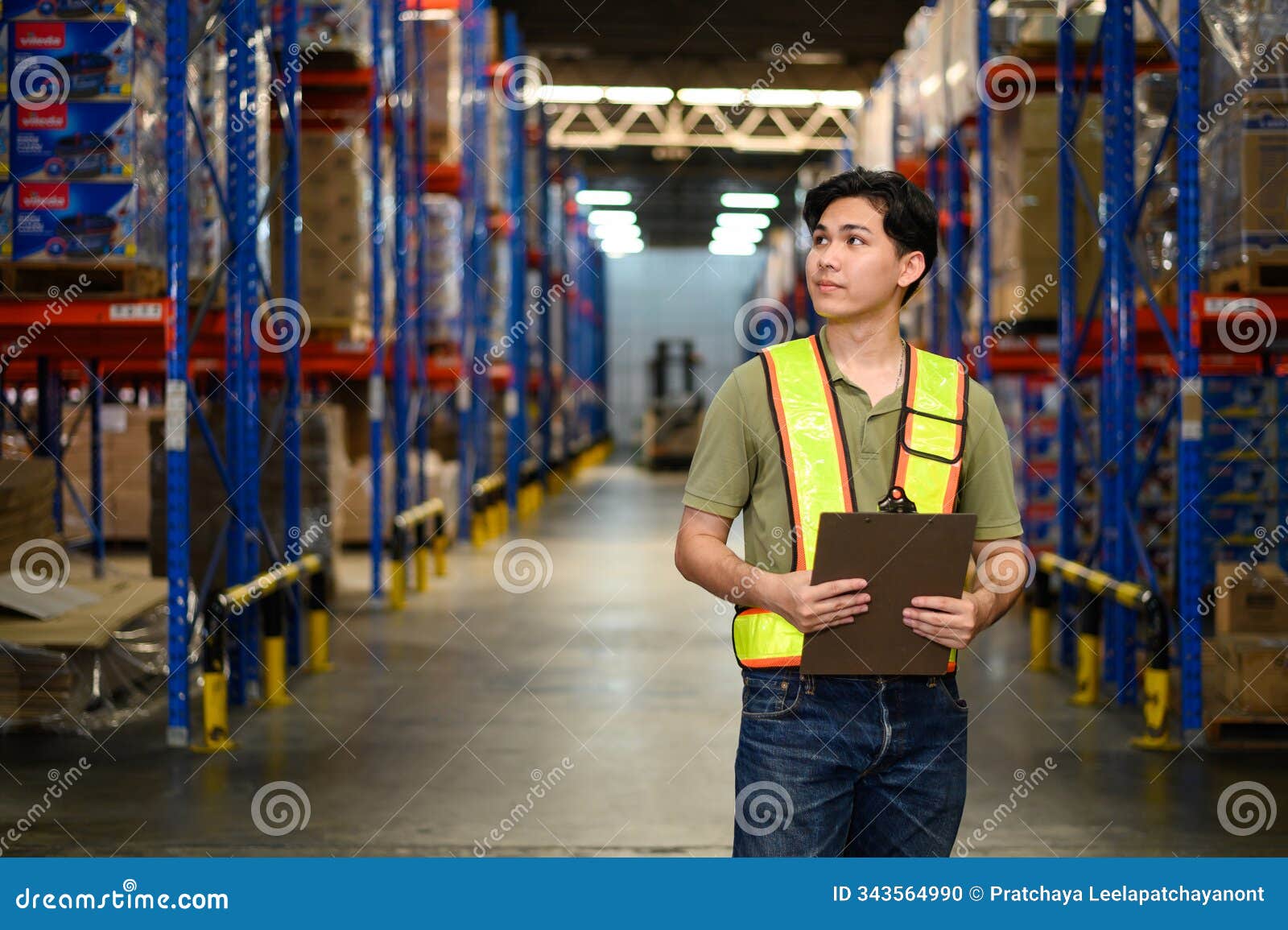 Asian Man Warehouse Managers Checking Stock in Workplace Warehouse ...