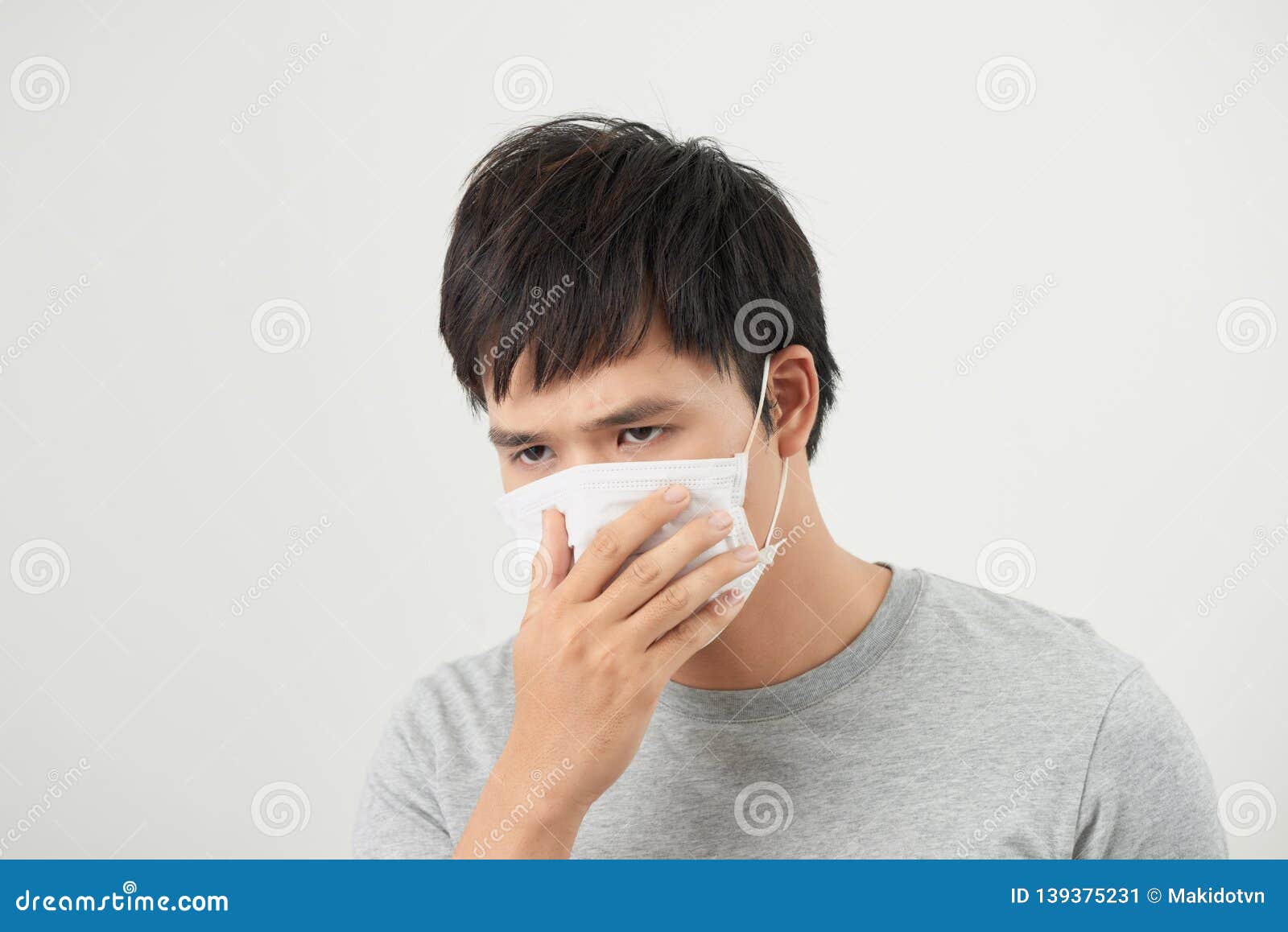 Asian Man Wearing a Face Mask with Coughing Stock Image - Image of ...