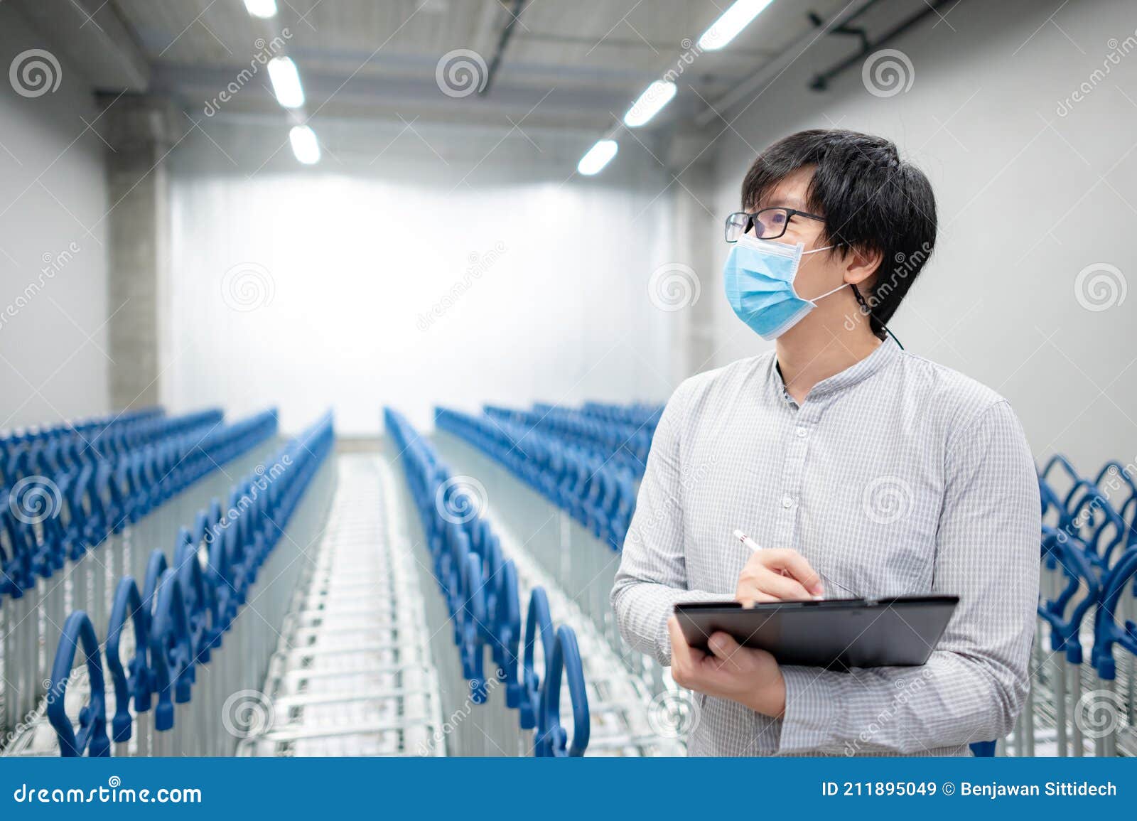 Asian Man Worker Doing Stocktaking in Warehouse Stock Image - Image of ...
