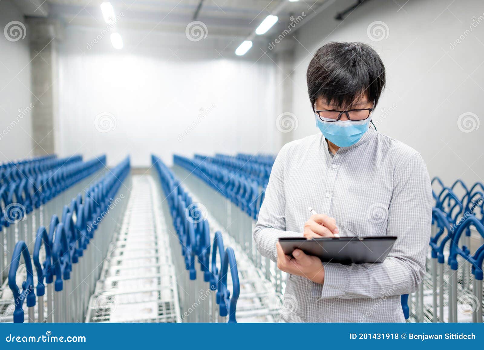 Asian Man Worker Doing Stocktaking in Warehouse Stock Photo - Image of ...