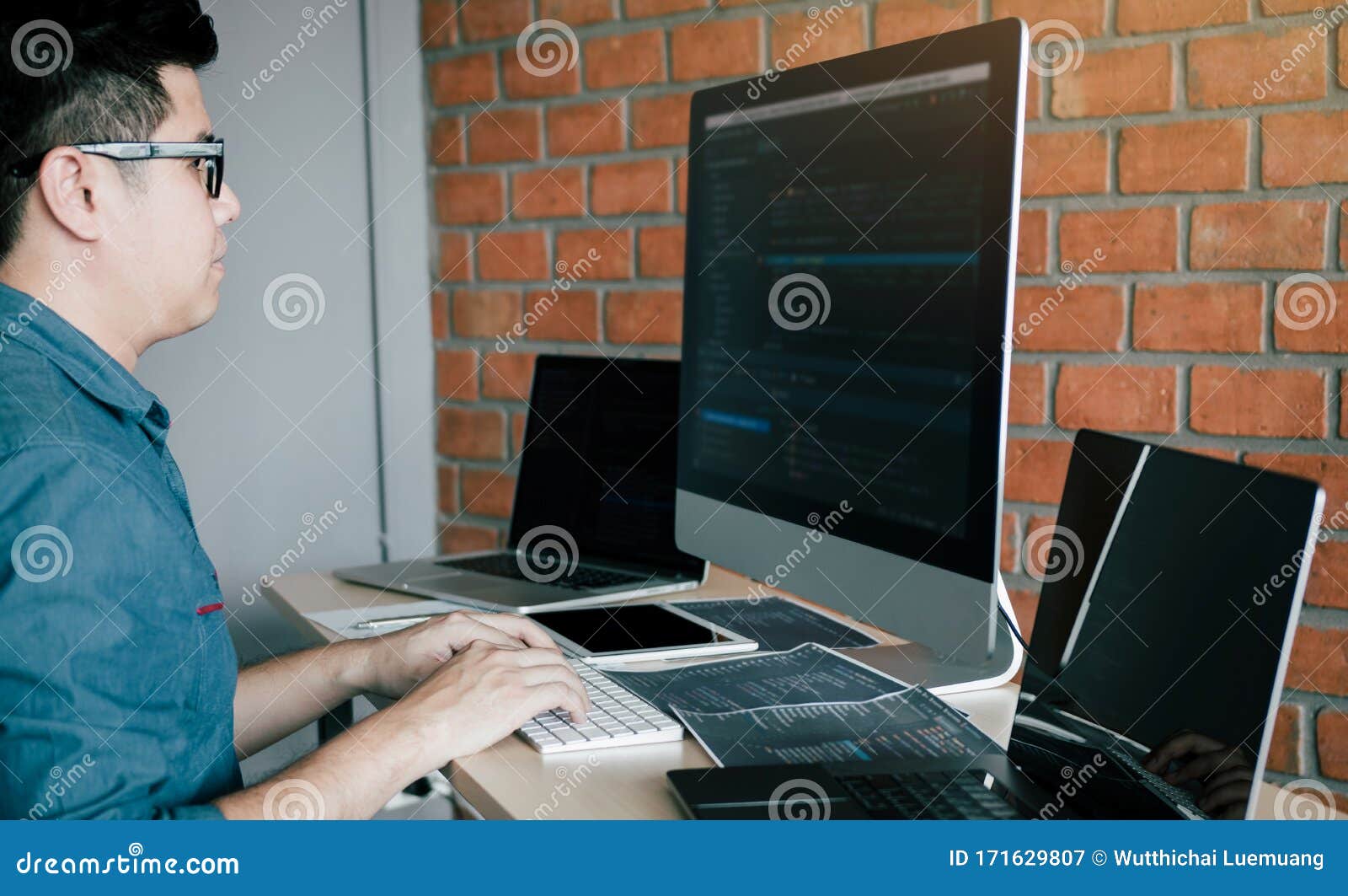 Asian Man Working Code Program Developer Computer Web Development Working Design Software On