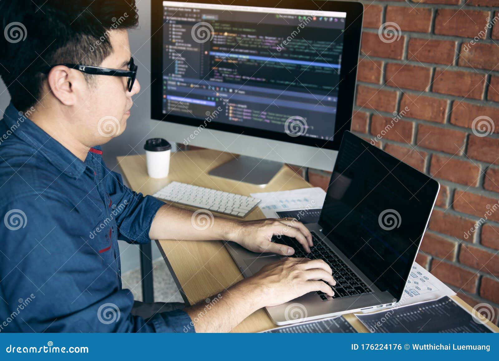 Asian Man Working Code Program Developer Computer Web Development Working Design Software On