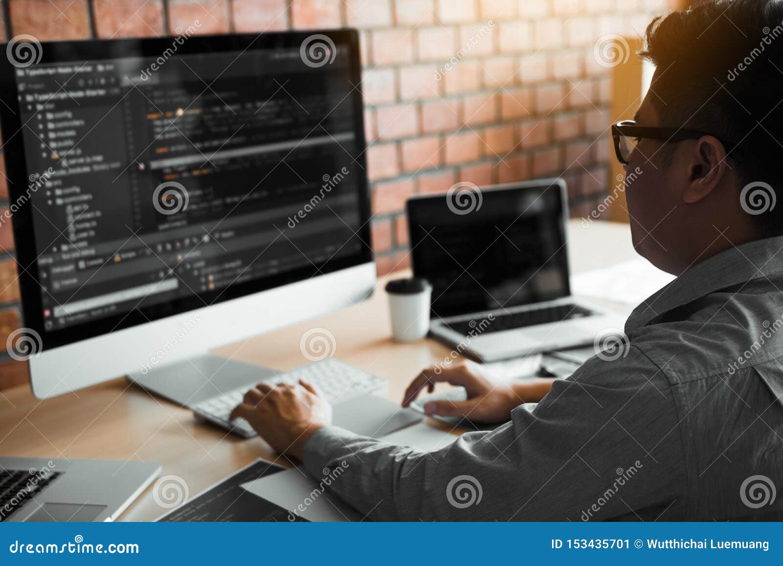 Asian Man Working Code Program Developer Computer Web Development Working Design Software On