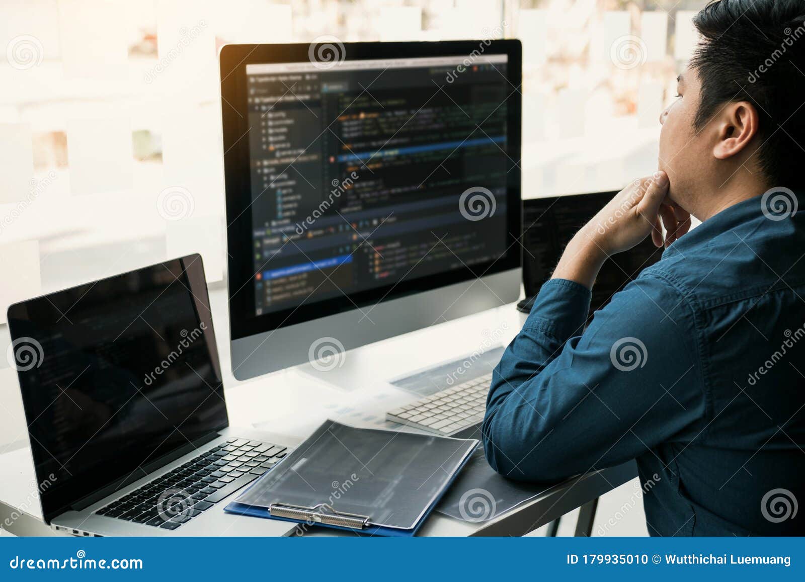 Asian Man Working Code Program Developer Computer Web Development Working Design Software On