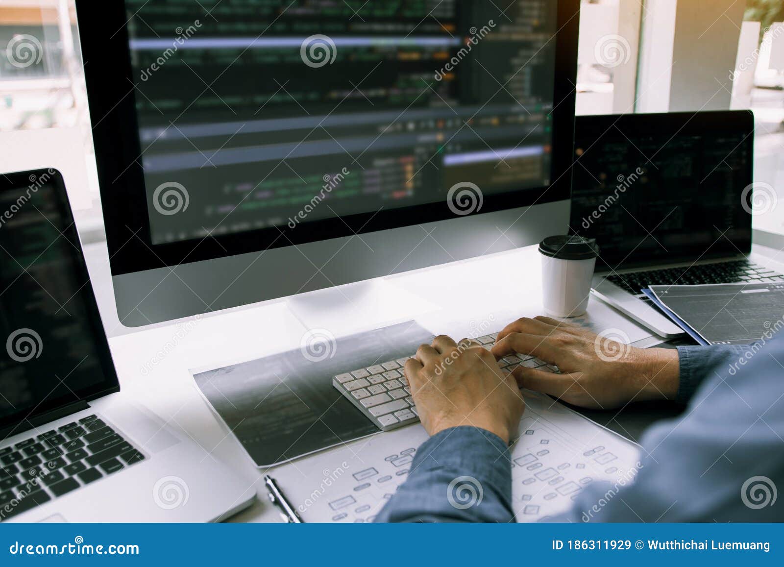 Asian Man Working Code Program Developer Computer Web Development Working Design Software On