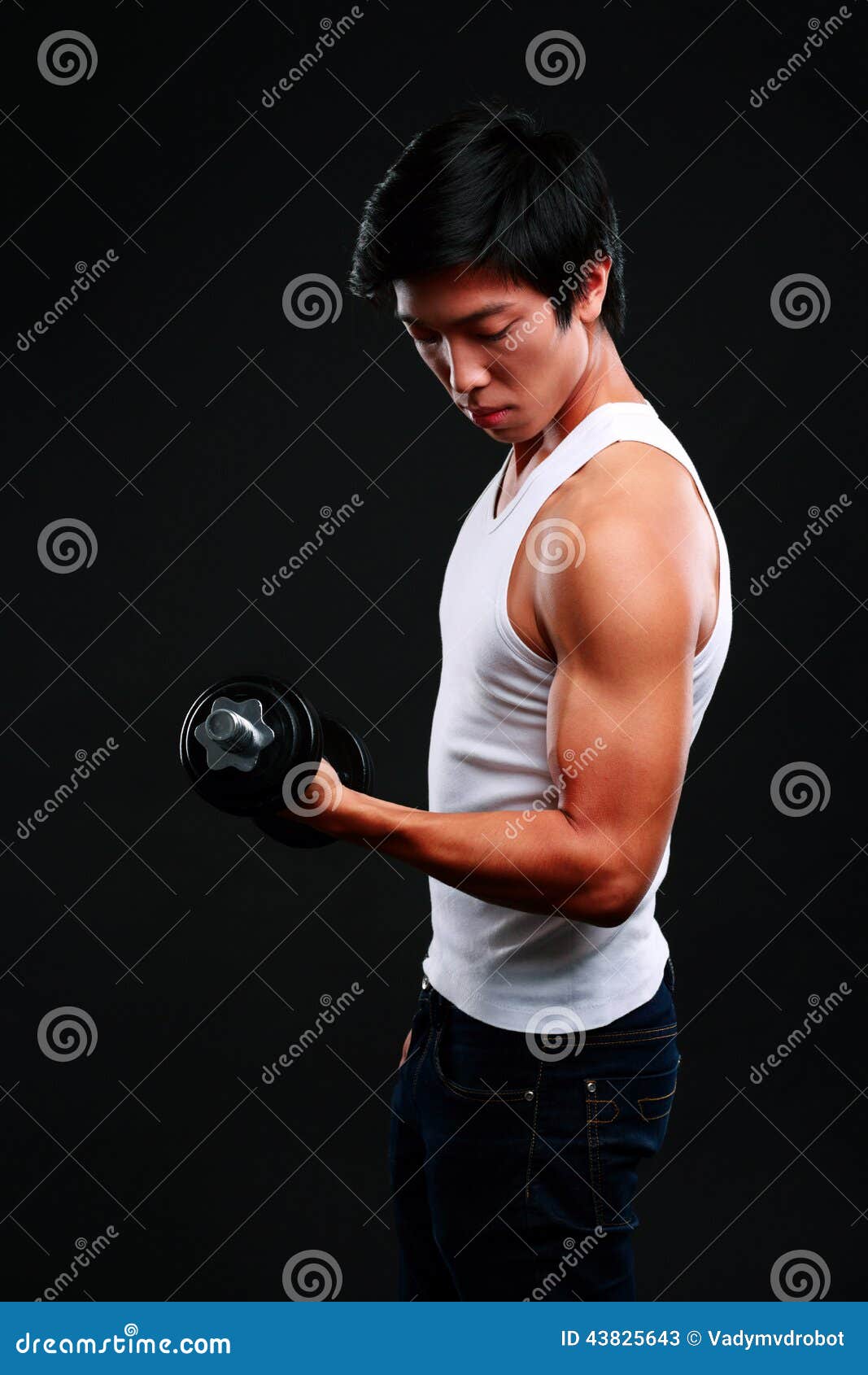 Asian Man Working Out with Dumbbells Stock Image - Image of chinese ...