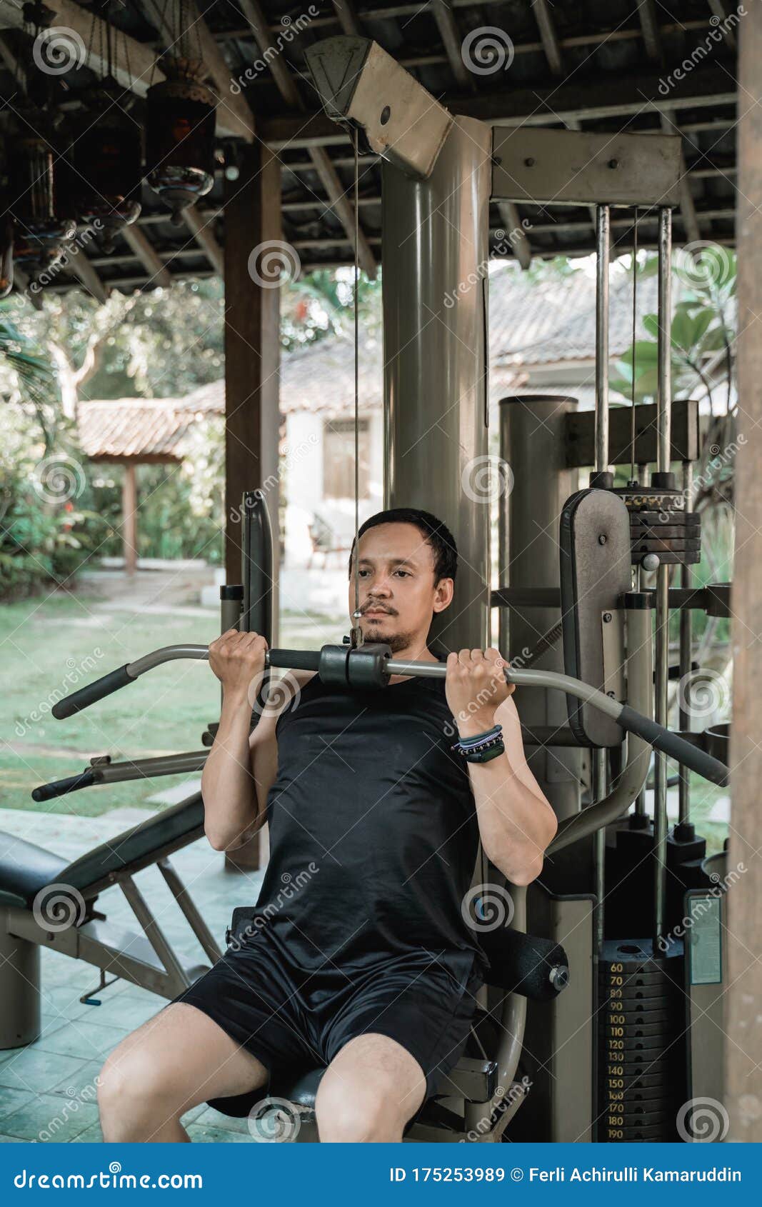 Asian Man Workout with Lat Pulldown Machine Stock Image - Image of ...
