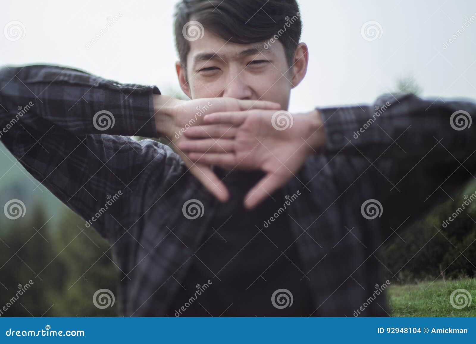 Asian man yawning stock photo. Image of tired, teenager - 92948104