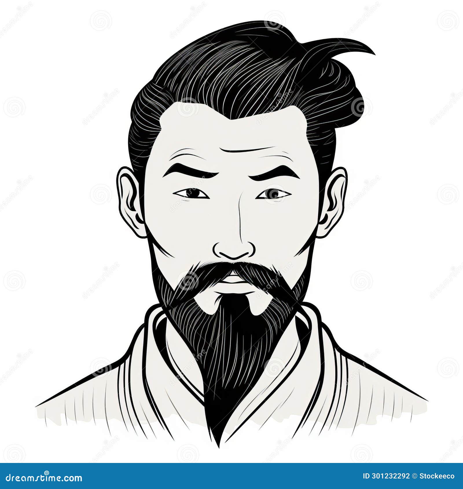 Asian Man with Zen Calligraphy Beard Illustration Stock Illustration ...