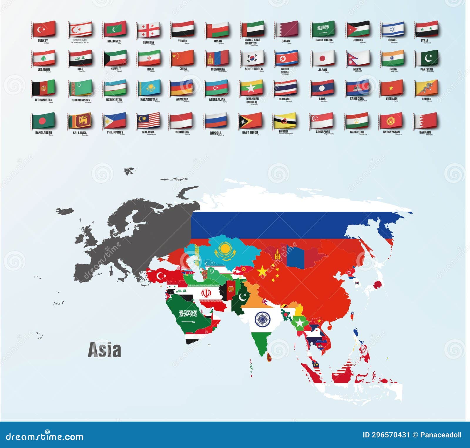 The Asian Maps Divided by Countries Stock Illustration - Illustration ...