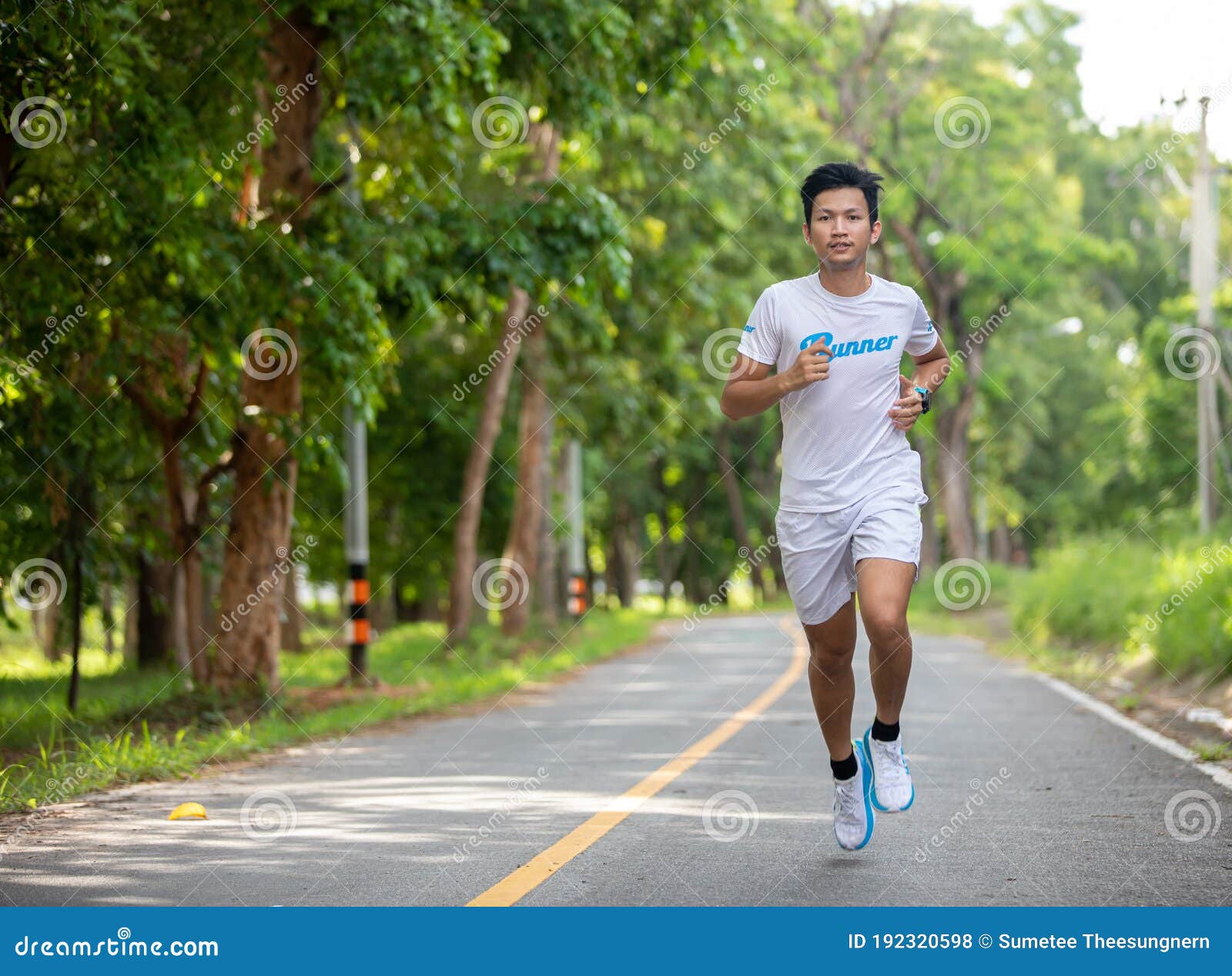Asian Men Jogging and Running in the Park Stock Photo - Image of ...
