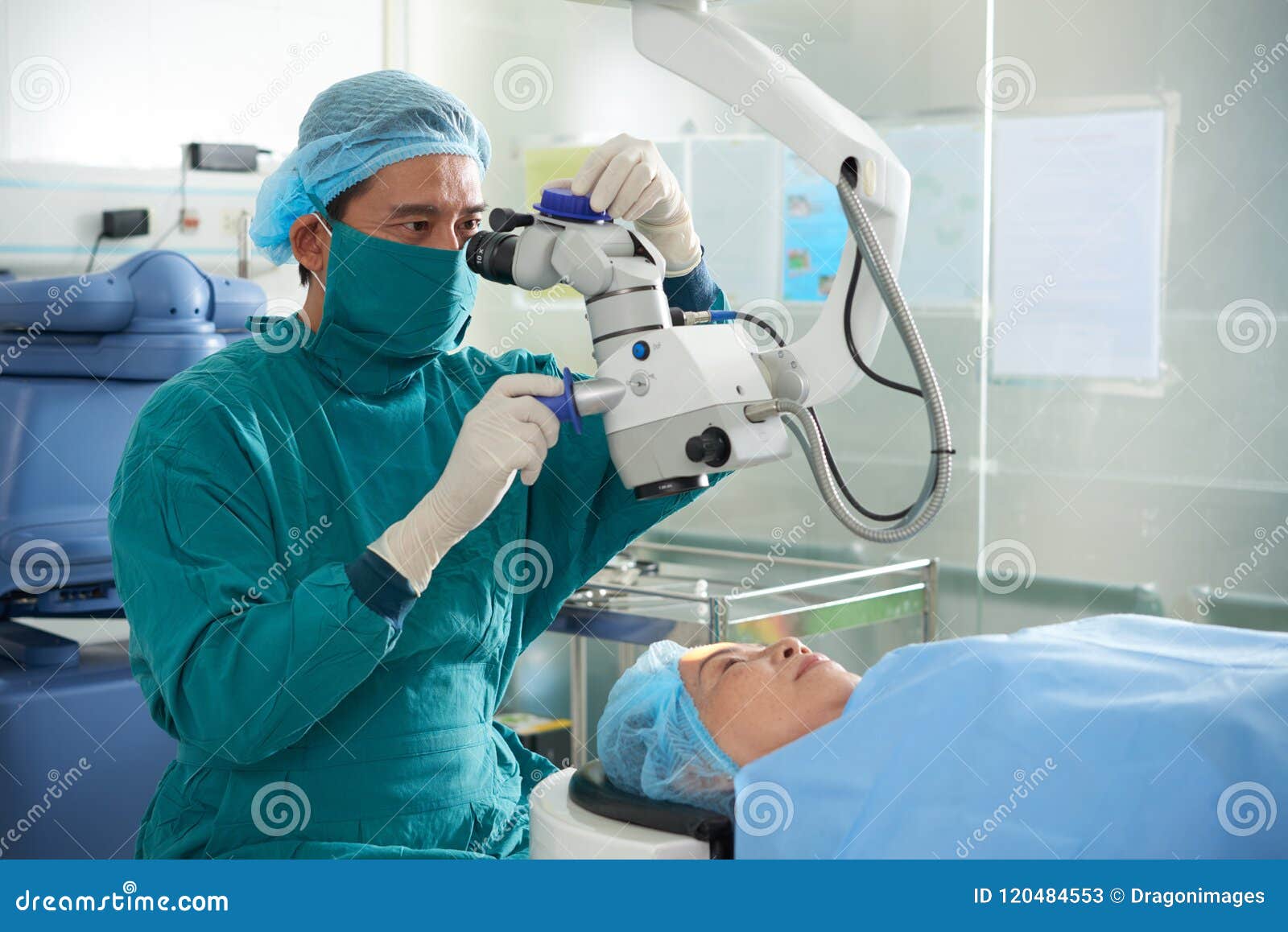 Man Using Operating Microscope during Work with Patient Stock Image ...