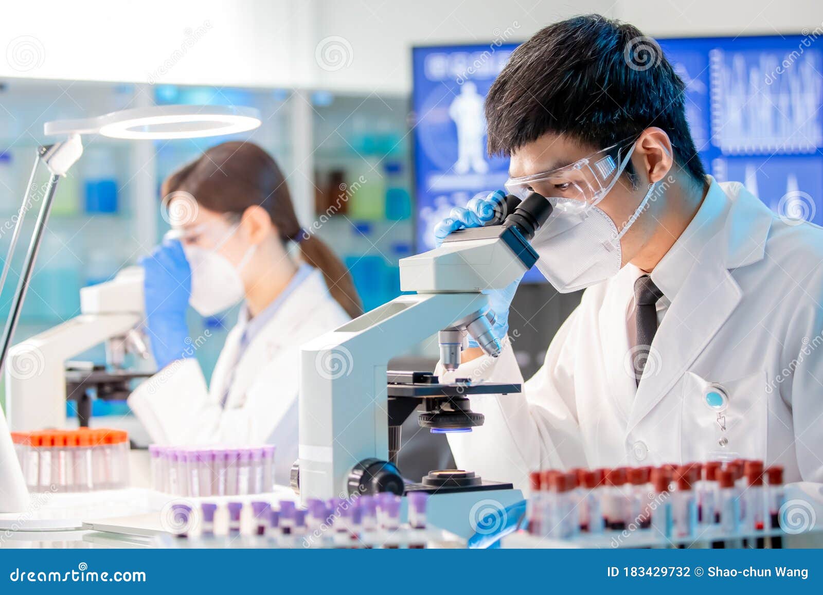 Man Scientist Use Microscope Stock Photo - Image of blood, health ...