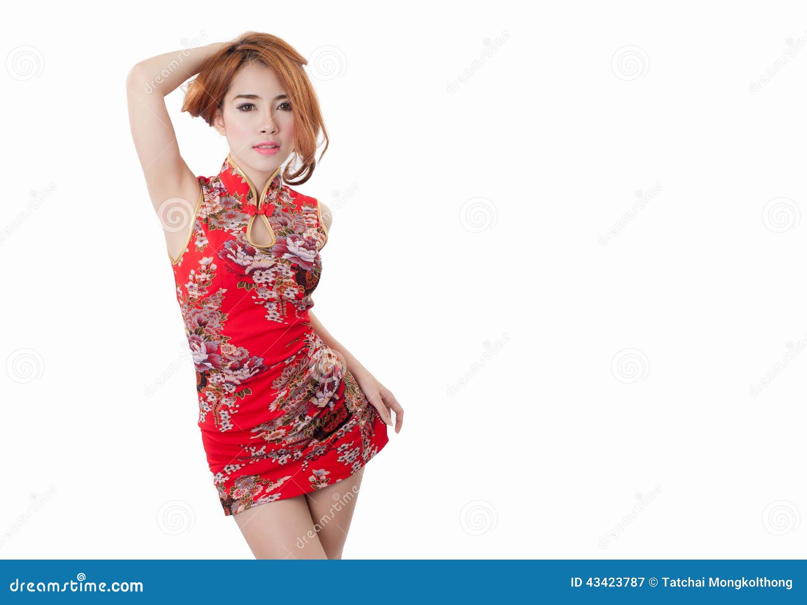 Asian Model Wearing Cheongsam with Copy Space for Product or Tex Stock ...