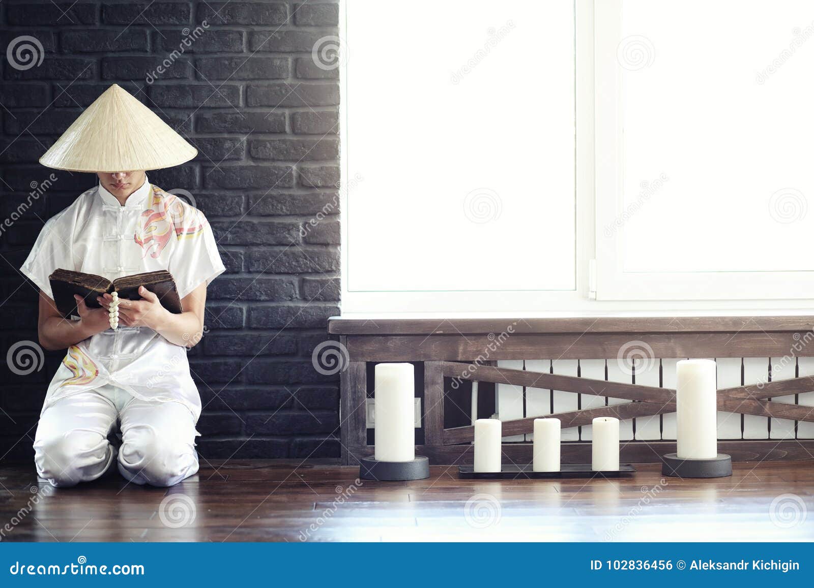 Asian Monk Reading an Old Book Stock Photo - Image of people ...