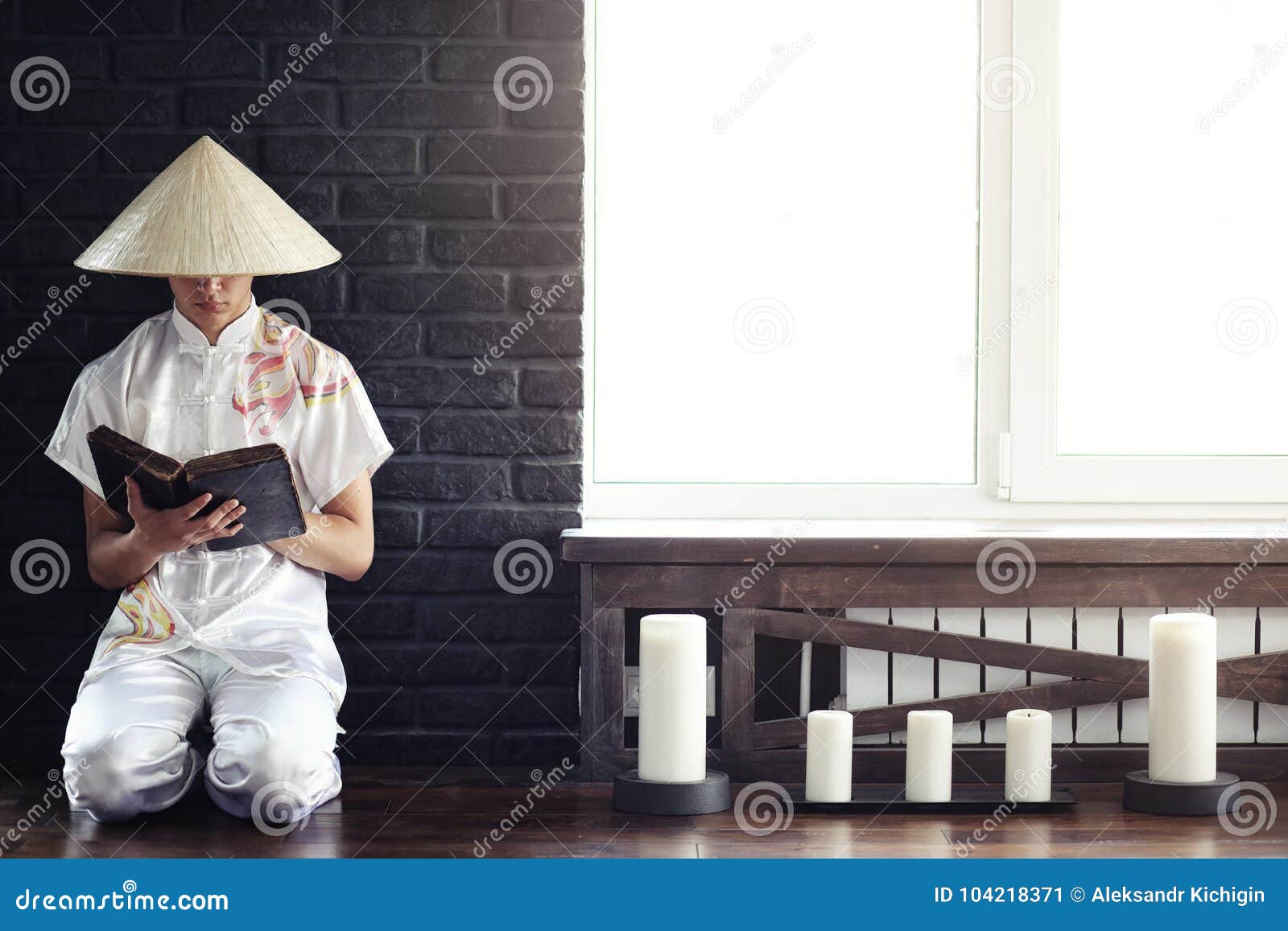 Asian Monk Reading an Old Book Stock Image - Image of book, samurai ...