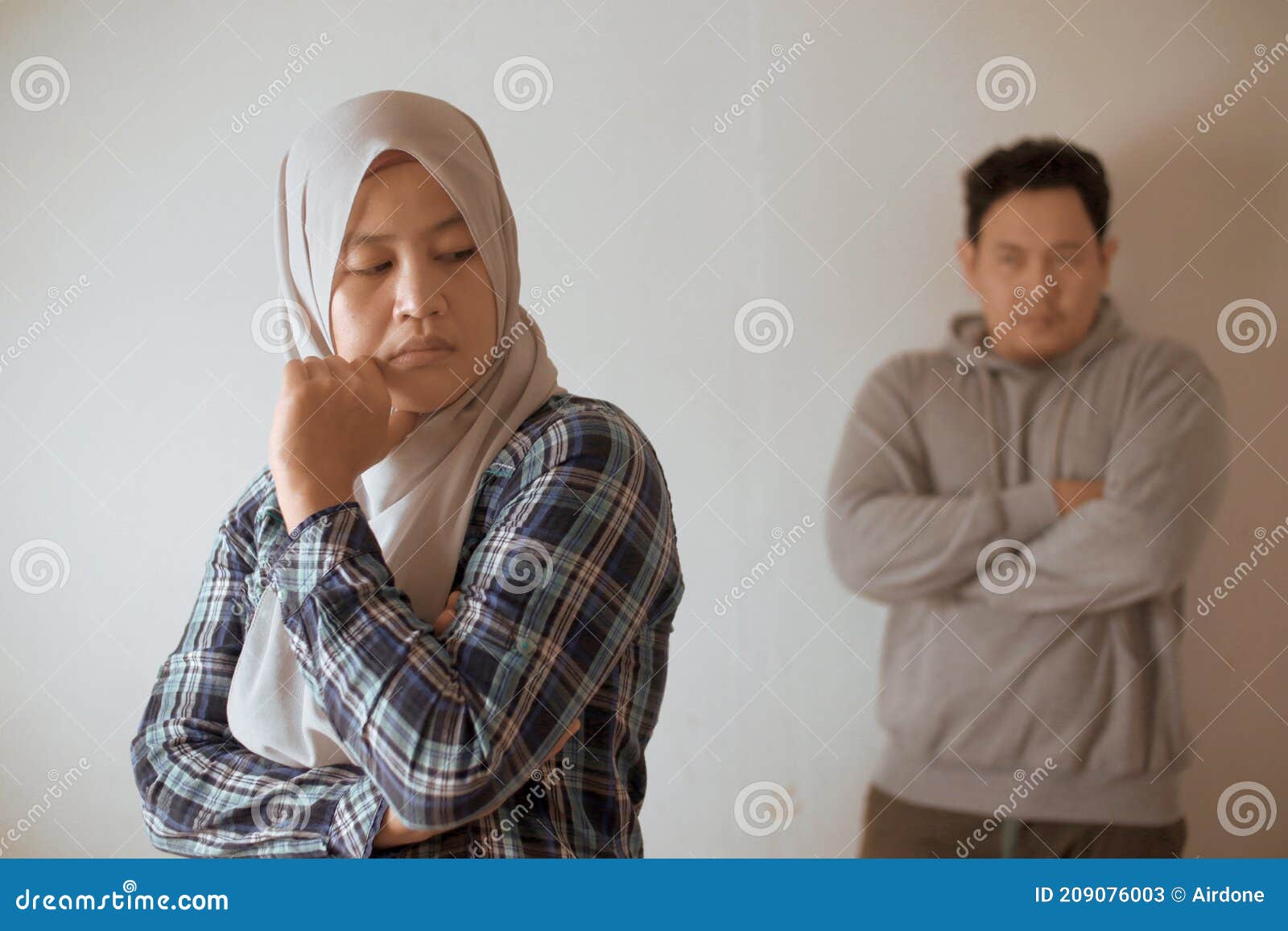Asian Muslim Couple Husband And Wife Having Fight Argue And Ignoring On