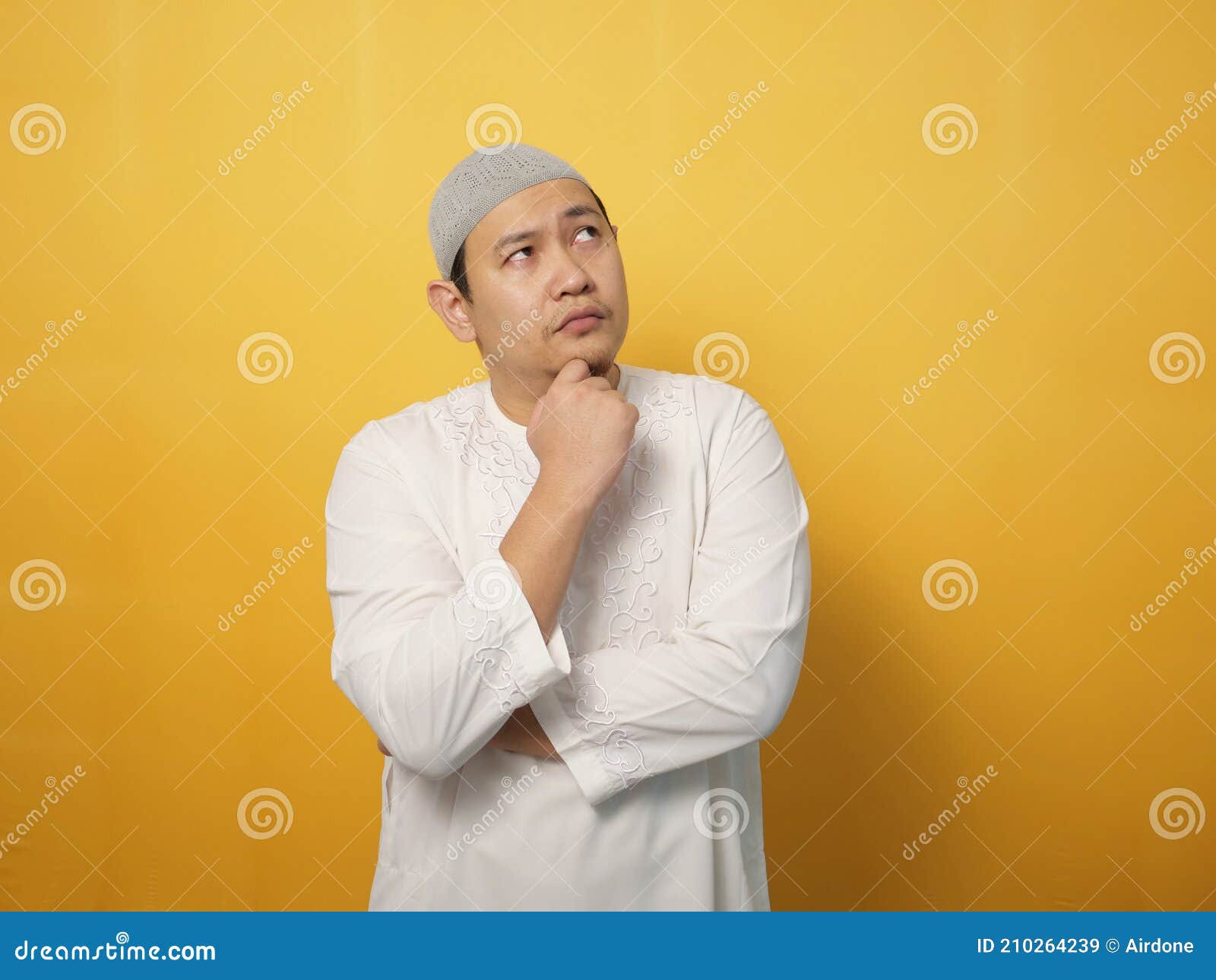 Asian Muslim Man Shows Thinking Contemplating Expression. Looking for ...