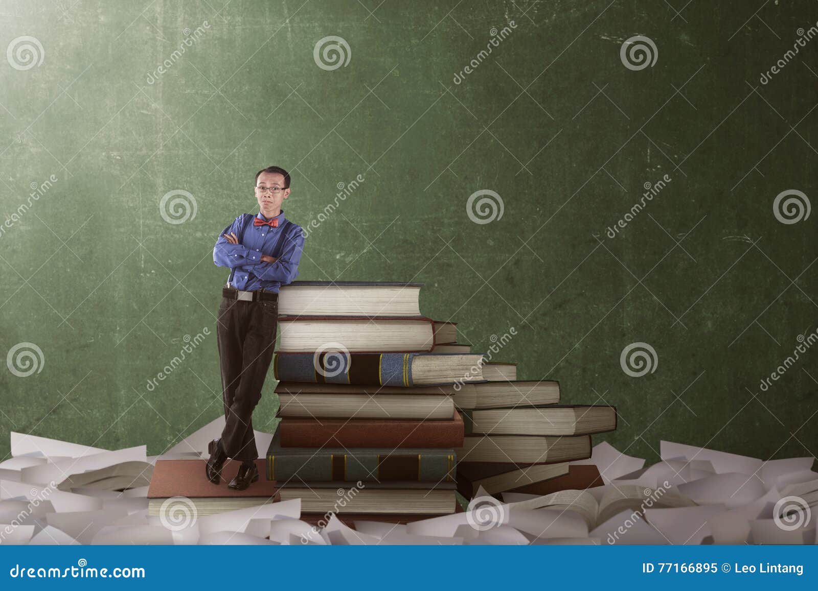 Asian Nerd Man Leaning on the Big Books Stock Image - Image of bookworm ...