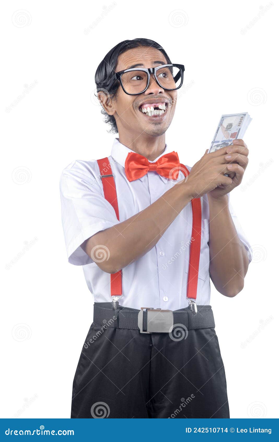 Asian Nerd with an Ugly Face Holding Money Stock Photo - Image of mouth ...