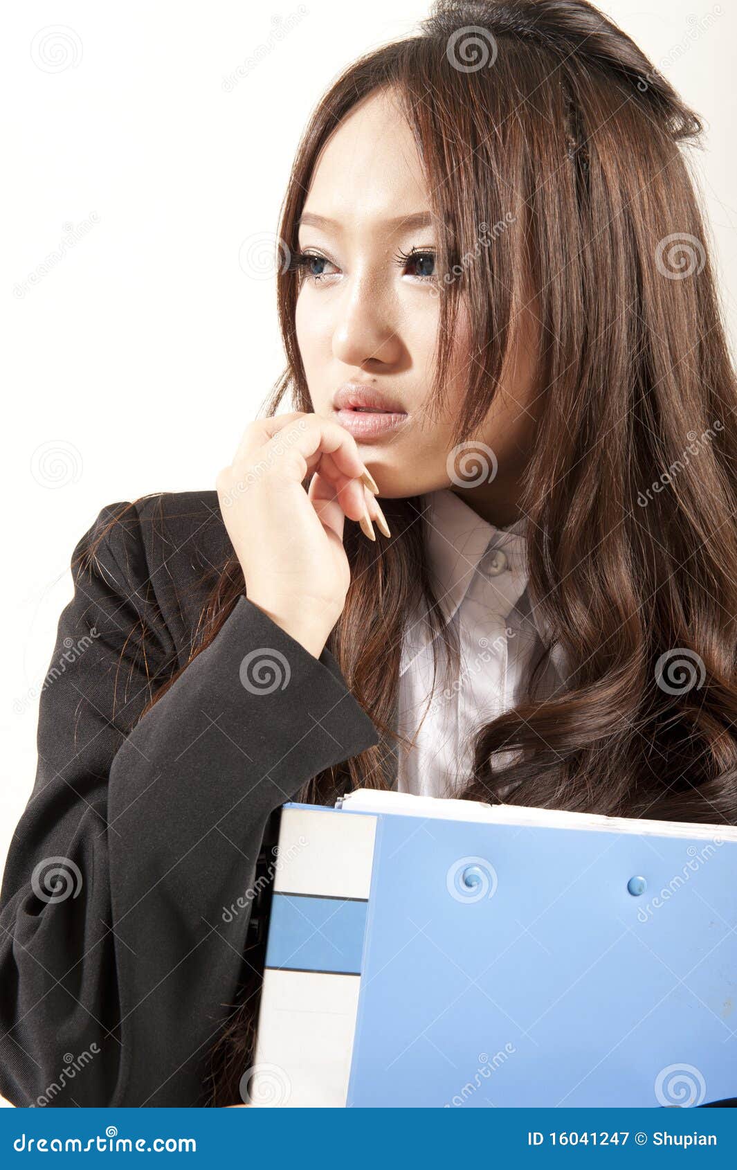 Asian Office Lady in Black Suit Folder in Hand Stock Image - Image of ...