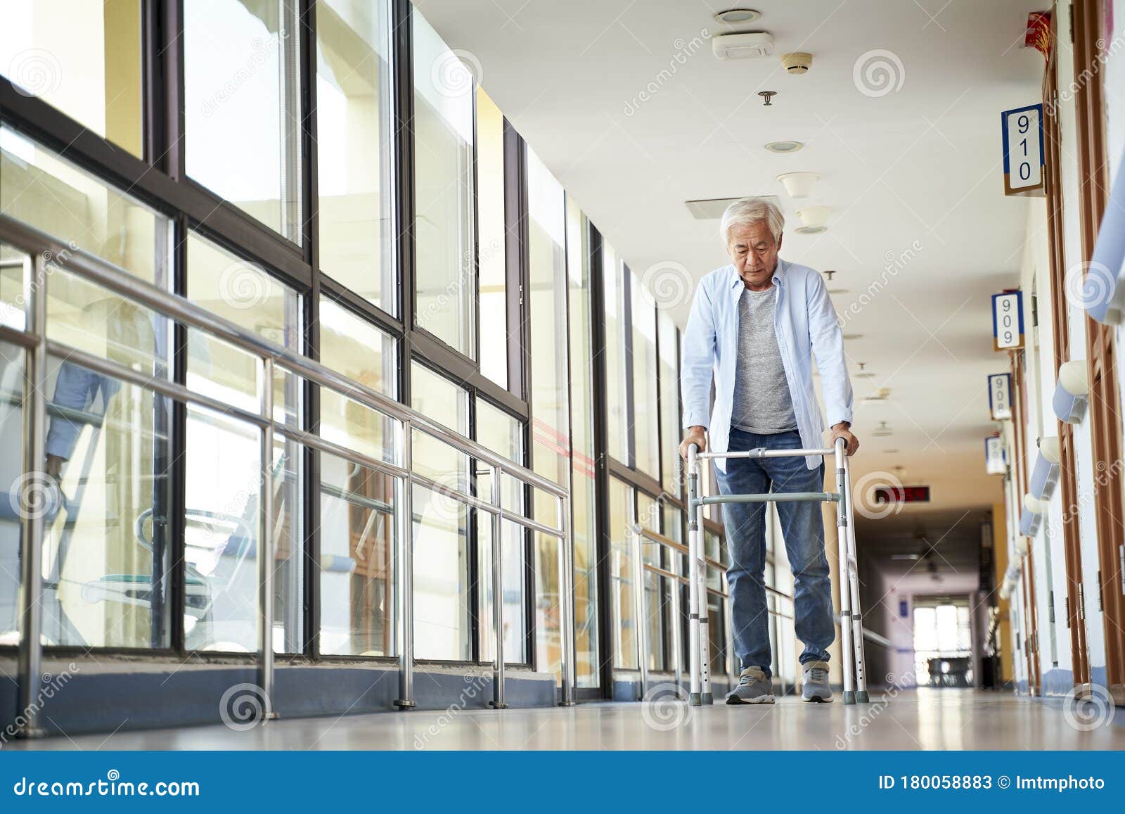 Asian Old Man Walking with a Walker in Nursing Home Stock Image - Image ...