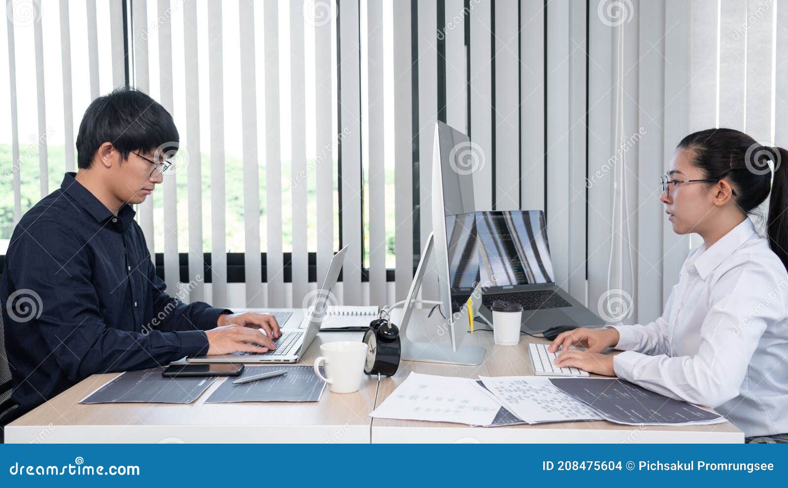 Asian Outsource Software Engineer Developer Team Working Code To Find Solution To Problem in ...