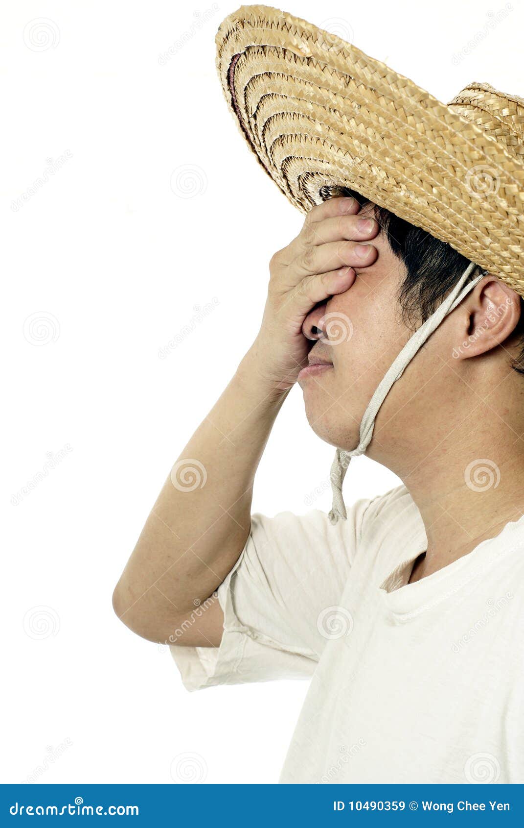 Asian peasant with regret stock image. Image of straw - 10490359