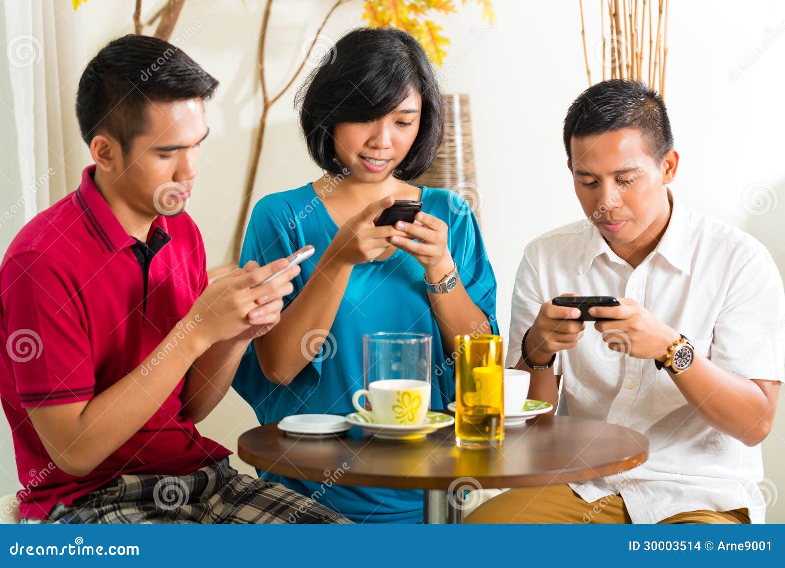 Asian People Having Fun with Mobile Phone Stock Photo - Image of ...