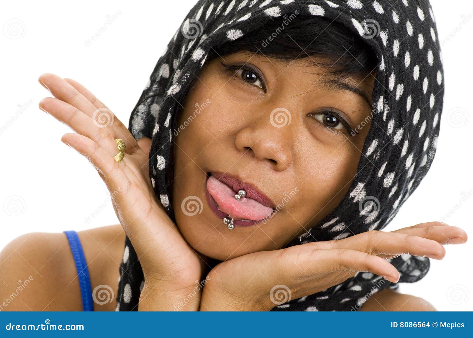 Asian with pierced tongue stock photo. Image of head, isolated - 8086564