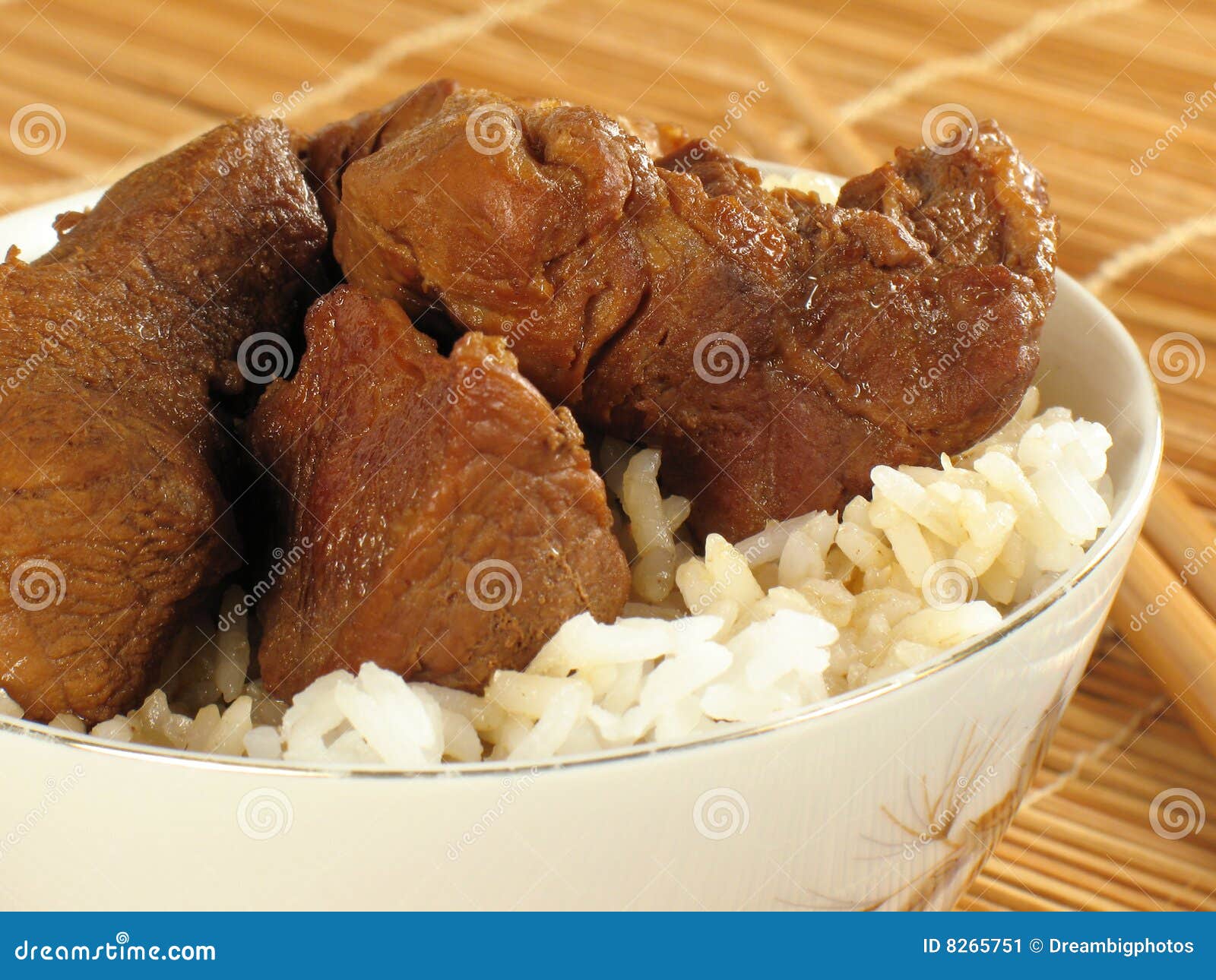 Asian Pork with Rice stock image. Image of bowl, white - 8265751