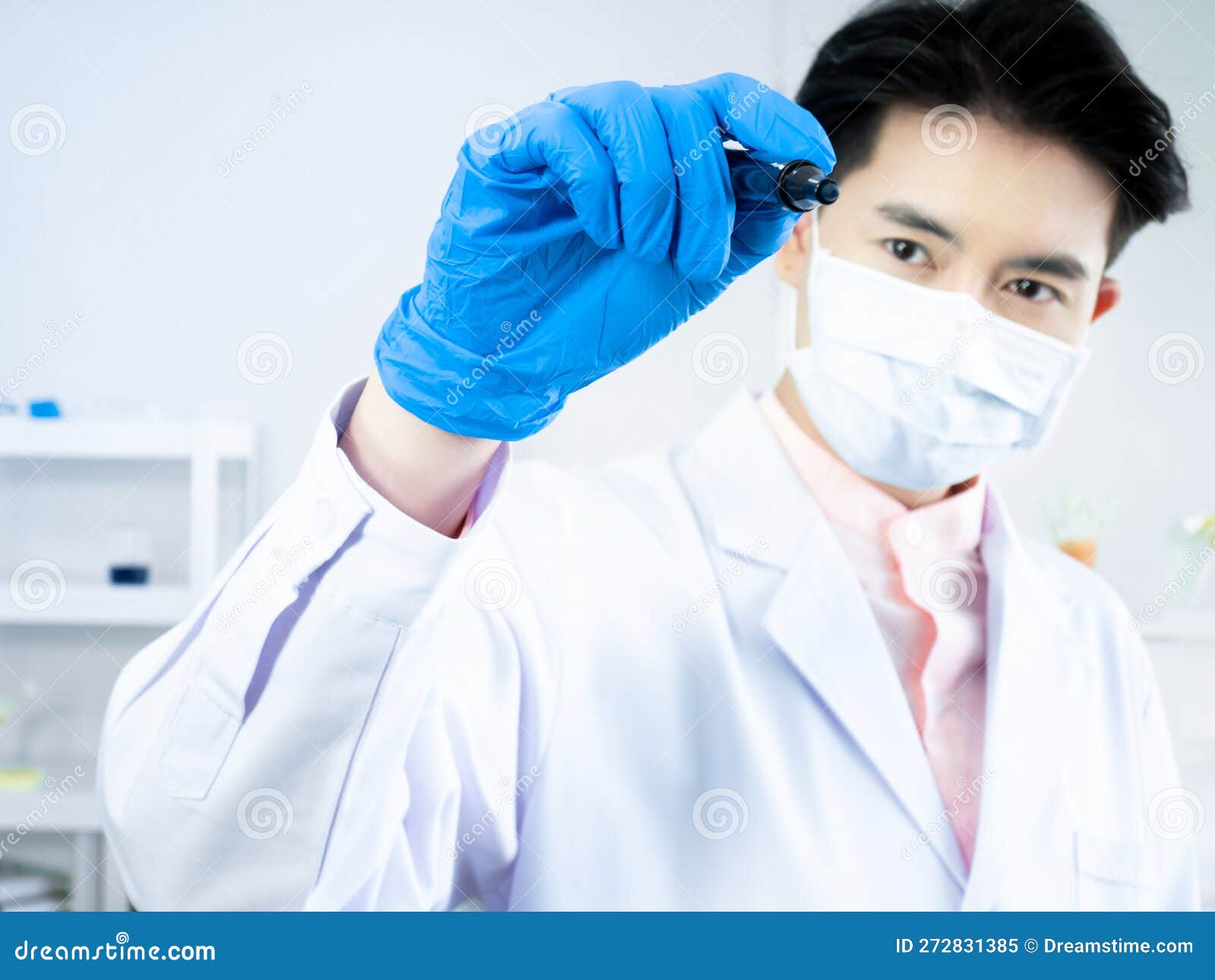 Asian Professional Scientist Male Working and Writing Formula by Marker ...