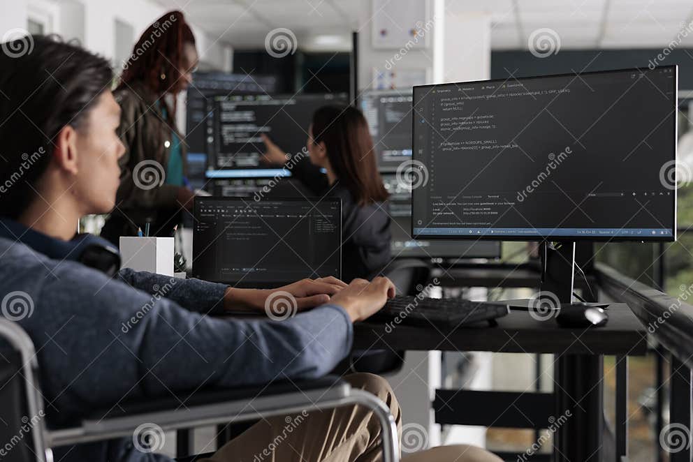 Asian Programmer with Physical Disability Typing Html Code on Computer ...