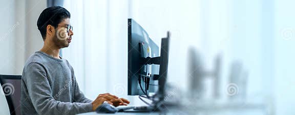 Asian Promt Engineer Develope Coding App With Software Data Sitting In Front Of Computer Monitor