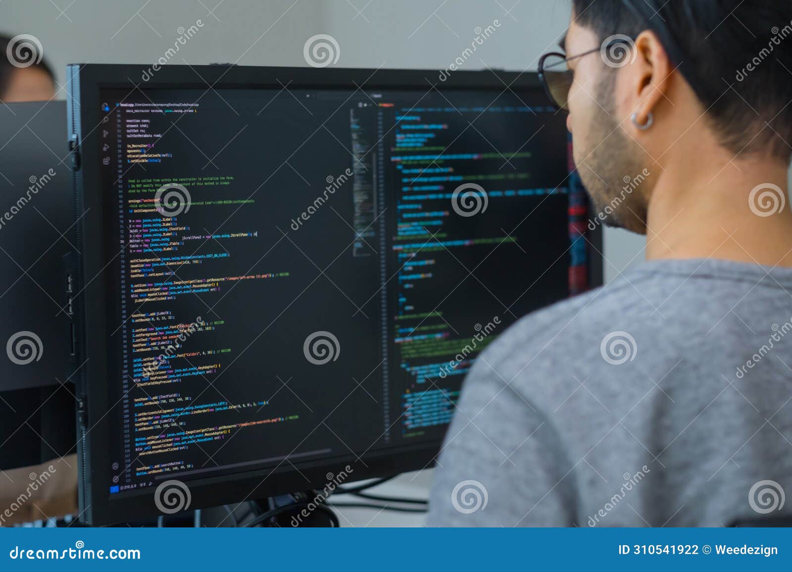 Asian Promt Engineer Develope Coding App with Software Data Sitting in ...
