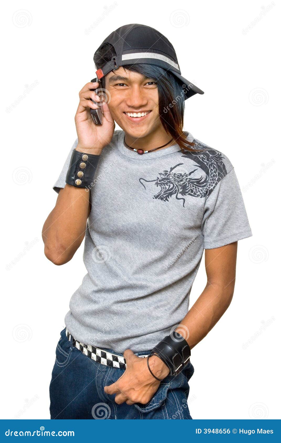 Asian Punker Calling by Cell Phone Stock Photo - Image of listening ...