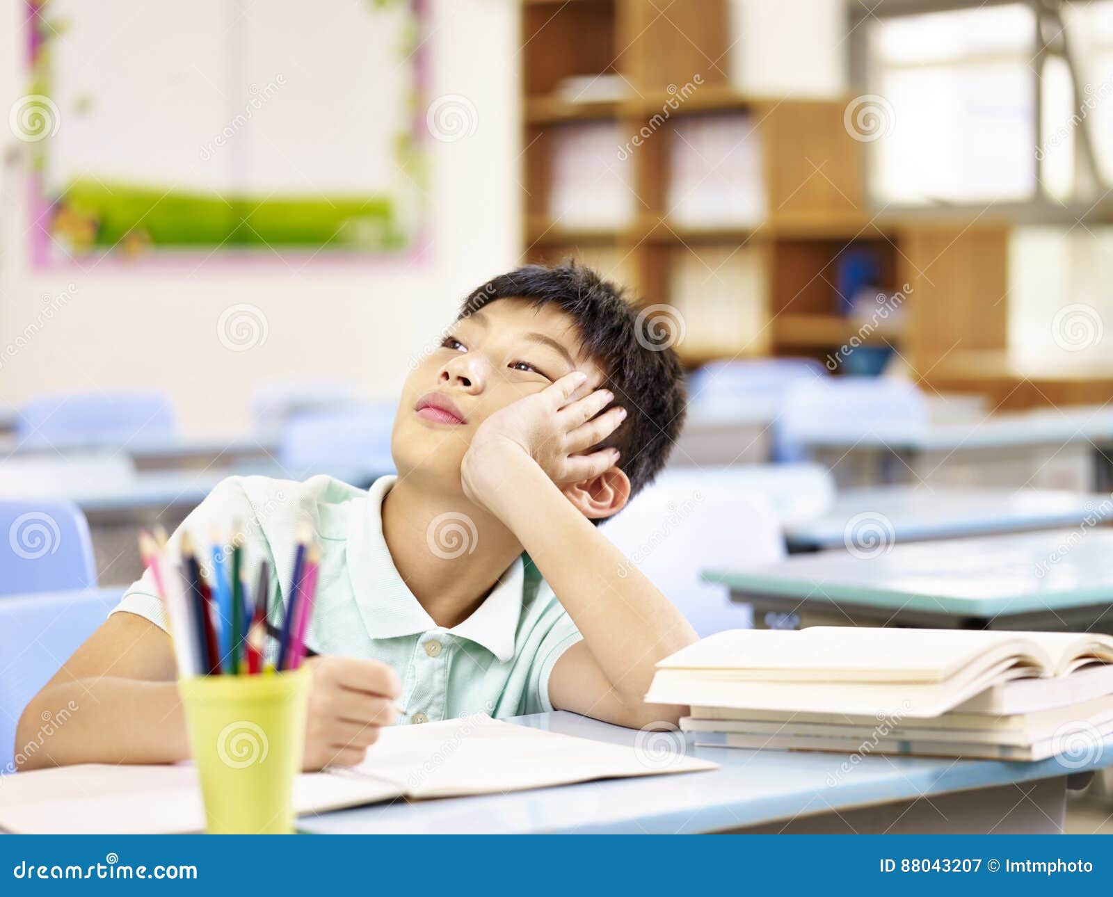 Asian Pupil Thinking in Classroom Stock Image - Image of hong ...